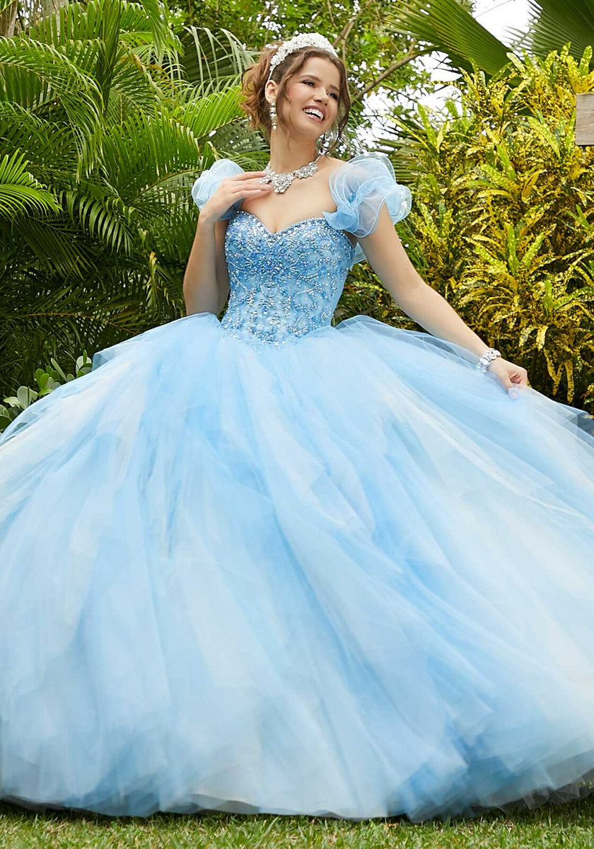 Crystal Beaded Ruffled Tulle Quinceañera Dress Sweet Ceremonias